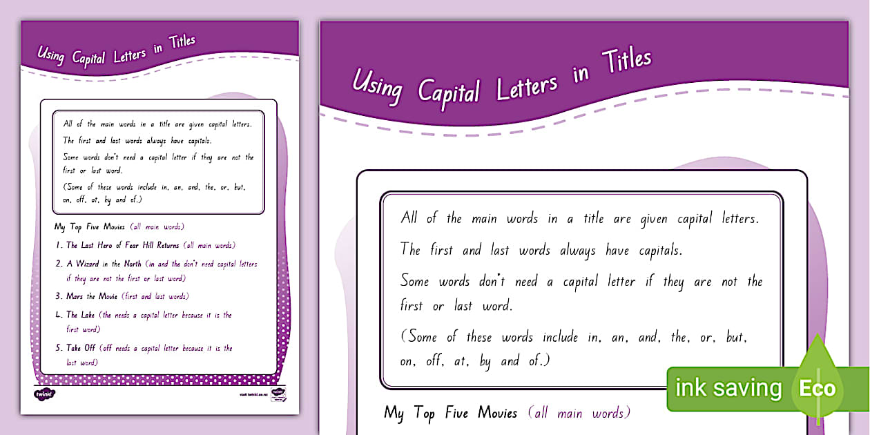 Using Capitals for Titles Exemplar Text | Years 1-3 - Twinkl