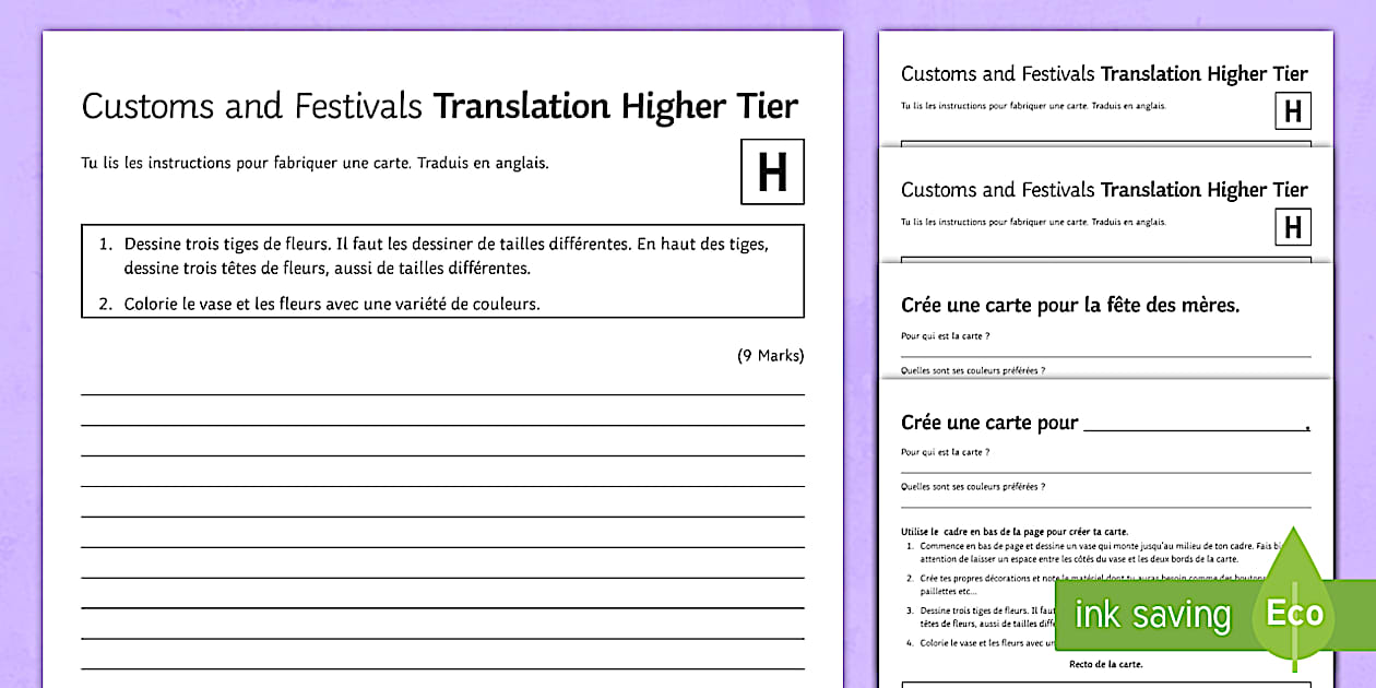 Mother's Day Higher Reading and Translation Activity Pack French