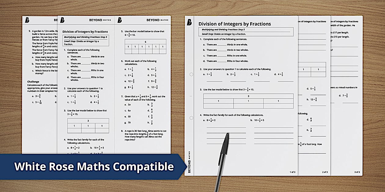 👉 Division of Integers by Fractions (teacher made)