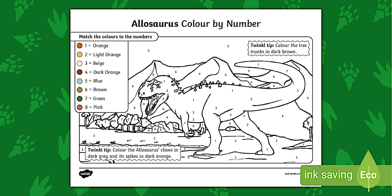 Awesome Allosaurus Dinosaur Colour-by-Number | Twinkl | KS1