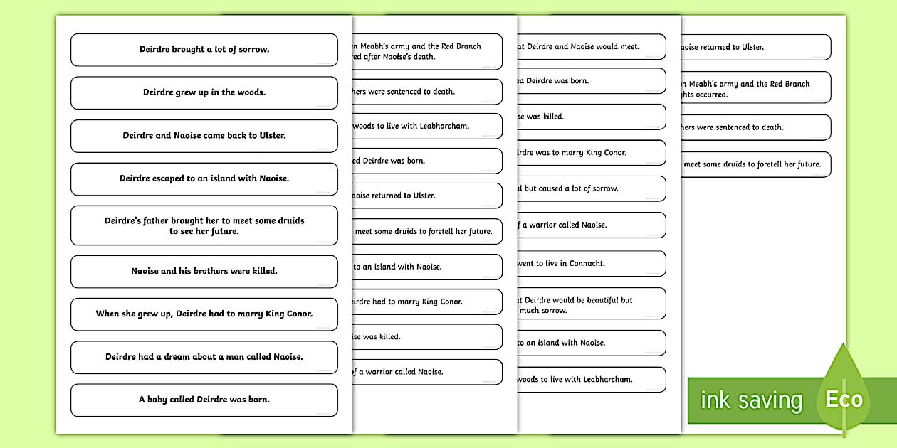 Deirdre of the Sorrows Differentiated Sequencing Worksheet / Worksheet