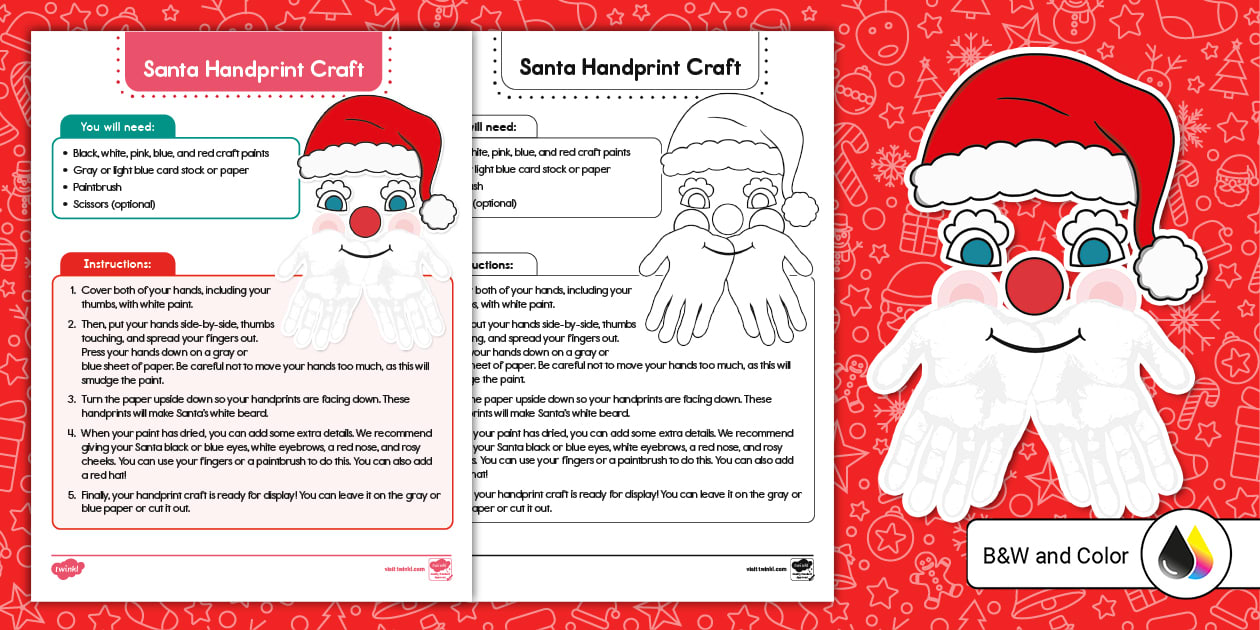 Santa Handprint Craft Activity (teacher made) - Twinkl