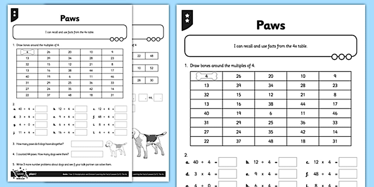 Differentiated Multiples of 4 Worksheet Pack (teacher made)