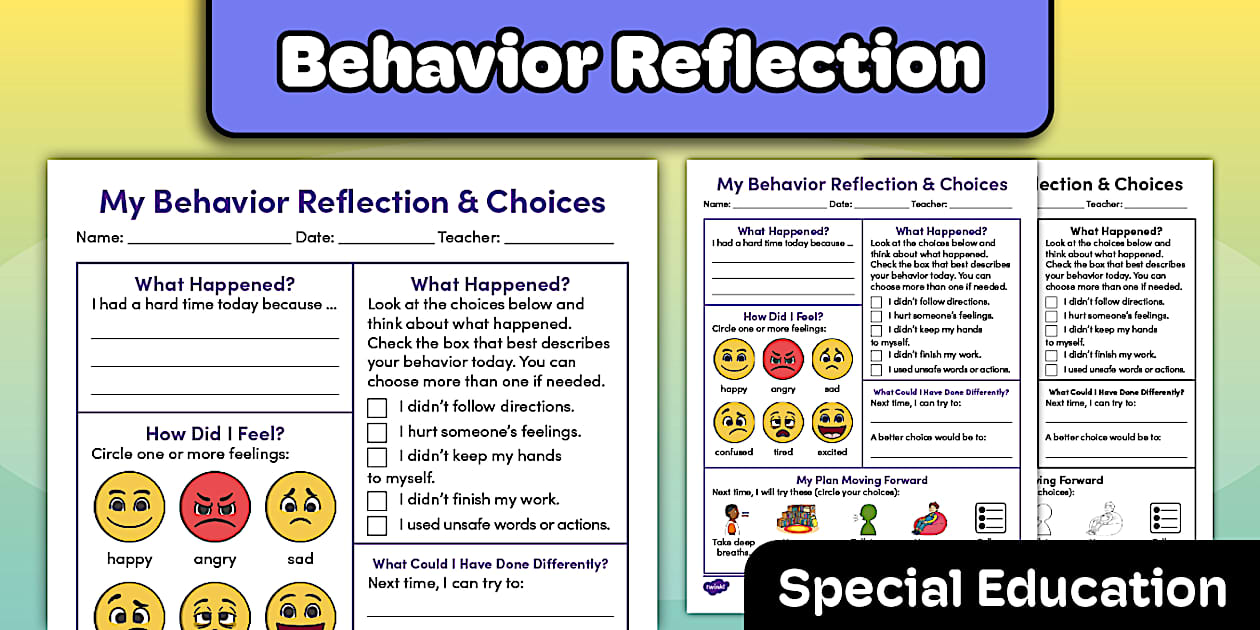 Behavior Reflection Worksheet for Special Education