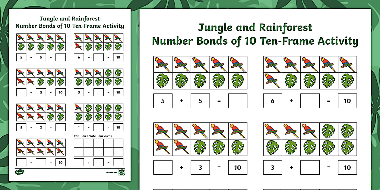 👉 Number Bonds of 10 Jungle and Rainforest Ten-Frame Activity