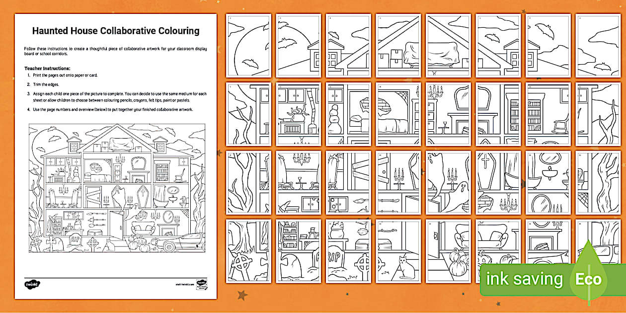 KS2 Haunted House Collaborative Colouring Activity - Twinkl