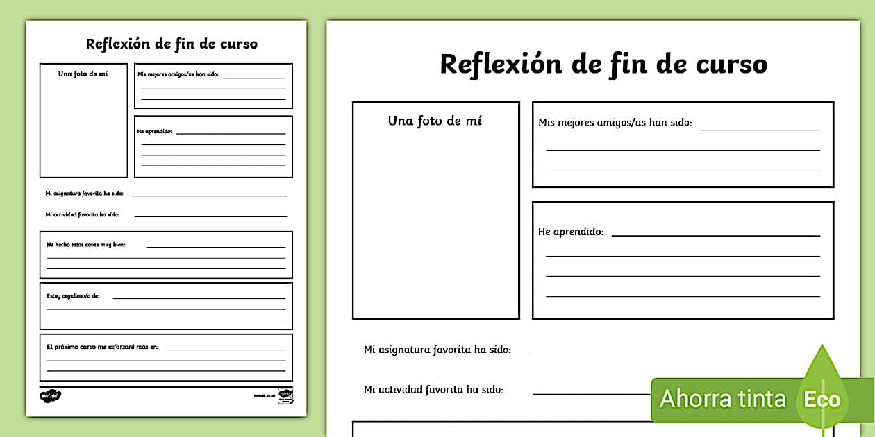 Ficha de actividad: Reflexión de fin de curso - Twinkl
