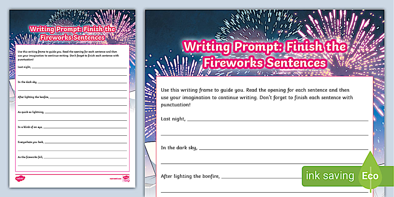 Writing Prompt: Finish the Fireworks Sentences - Twinkl