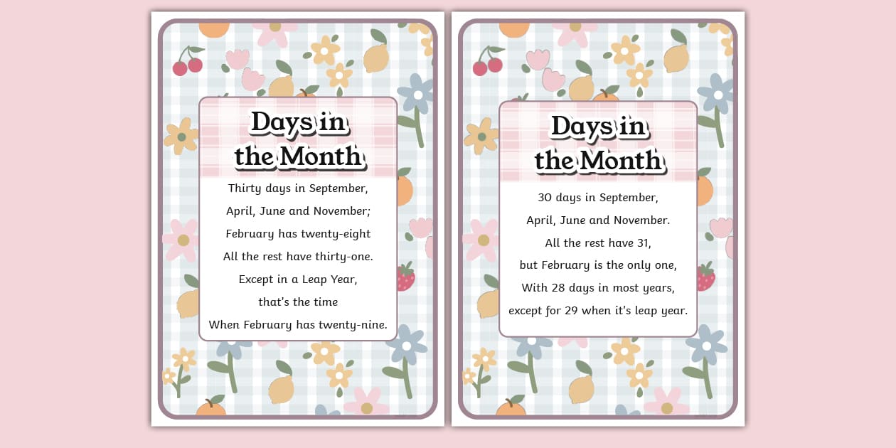 * NEW * Checkered Charm Themed Days in the Month Display Posters