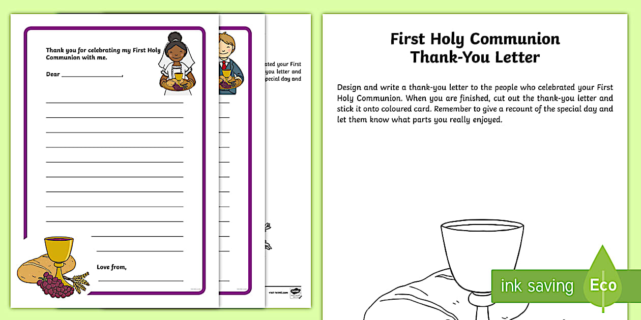 First Holy Communion Thank You Letter Worksheet - Twinkl
