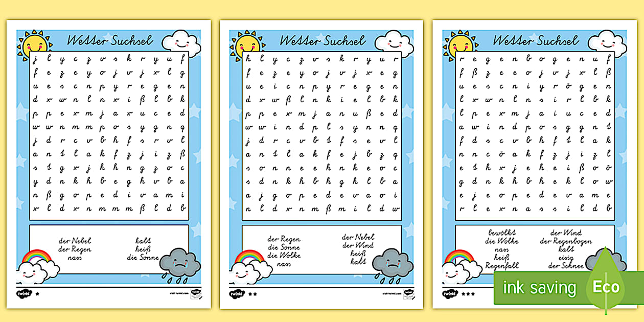 Wetter Suchsel - Weather Wordsearch (teacher made) - Twinkl
