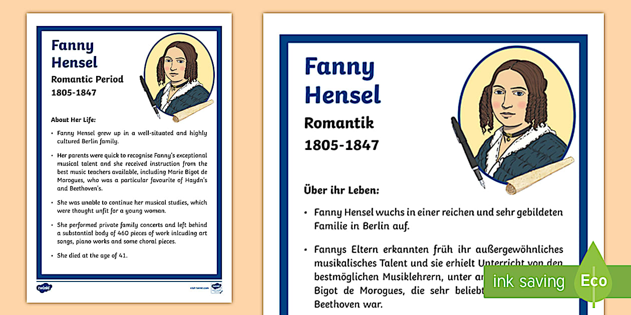 Fanny Hensel Composer Fact File English/German - Twinkl