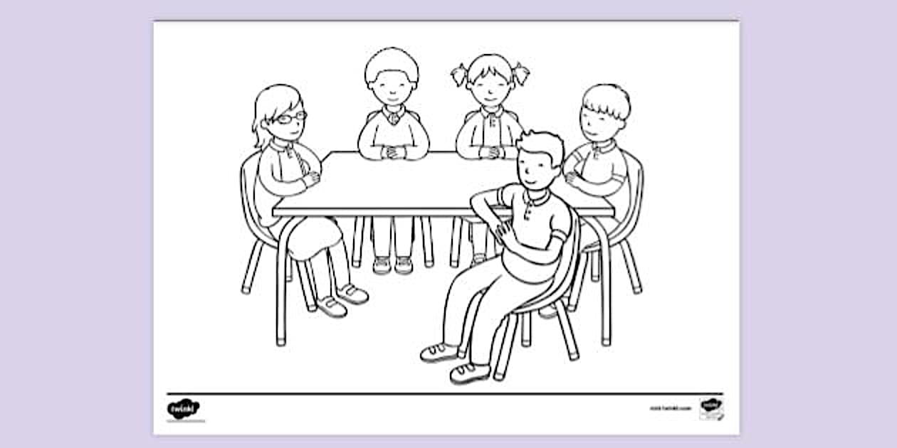 People Sitting Colouring Sheet