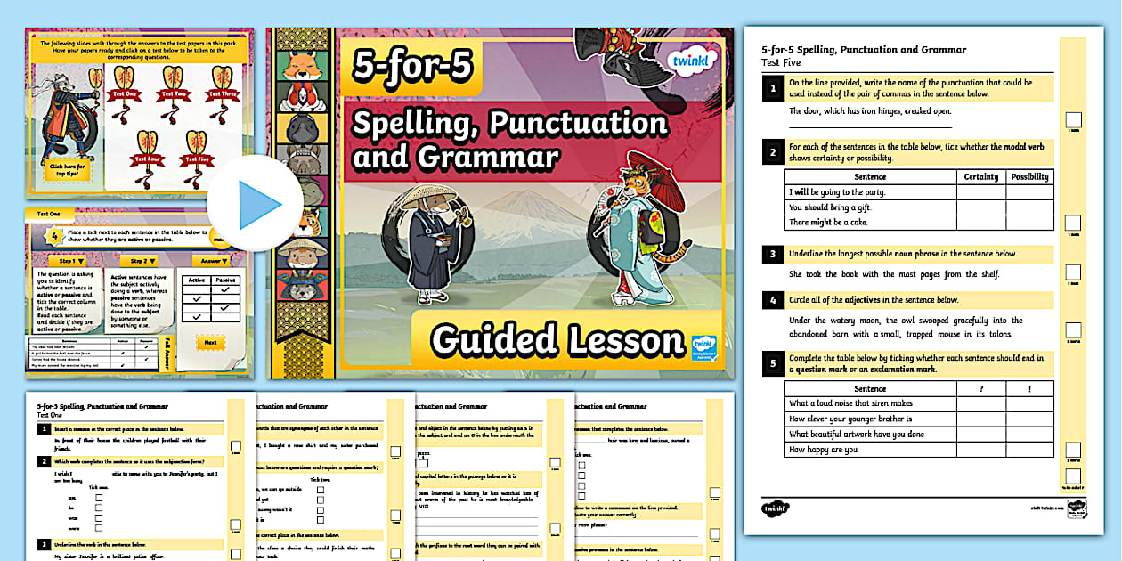 Year 6 SATs Survival: 5-for-5 SPaG Test Pack 5 - Twinkl