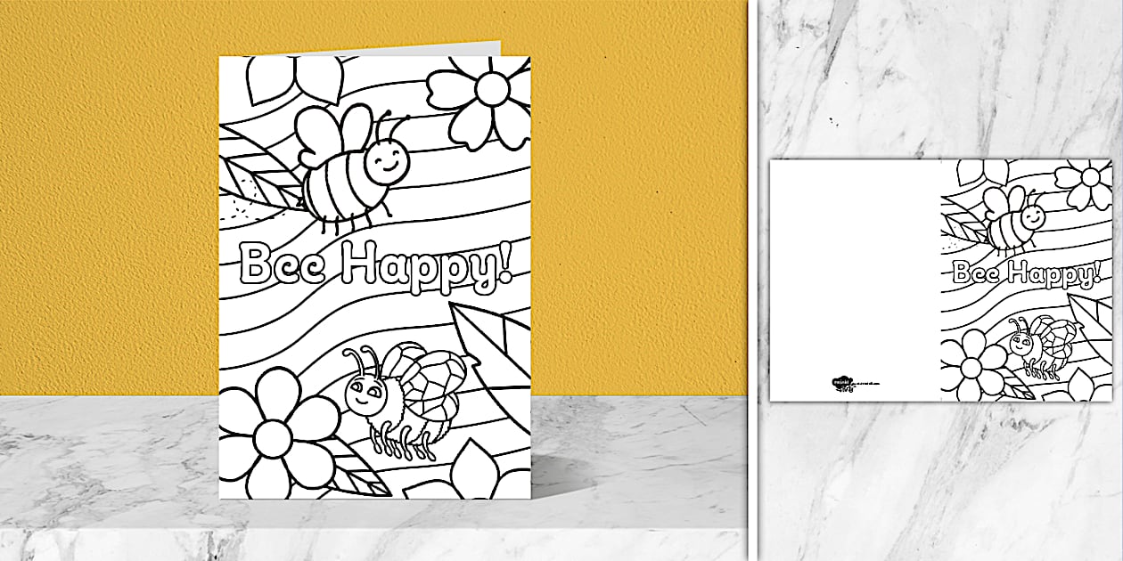 Bee Happy Colouring Card | Twinkl Party (teacher made)