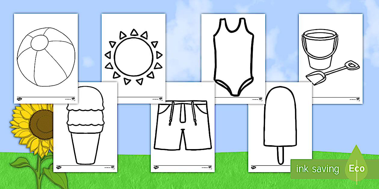 Summer Colouring Pages English/Hindi - Twinkl