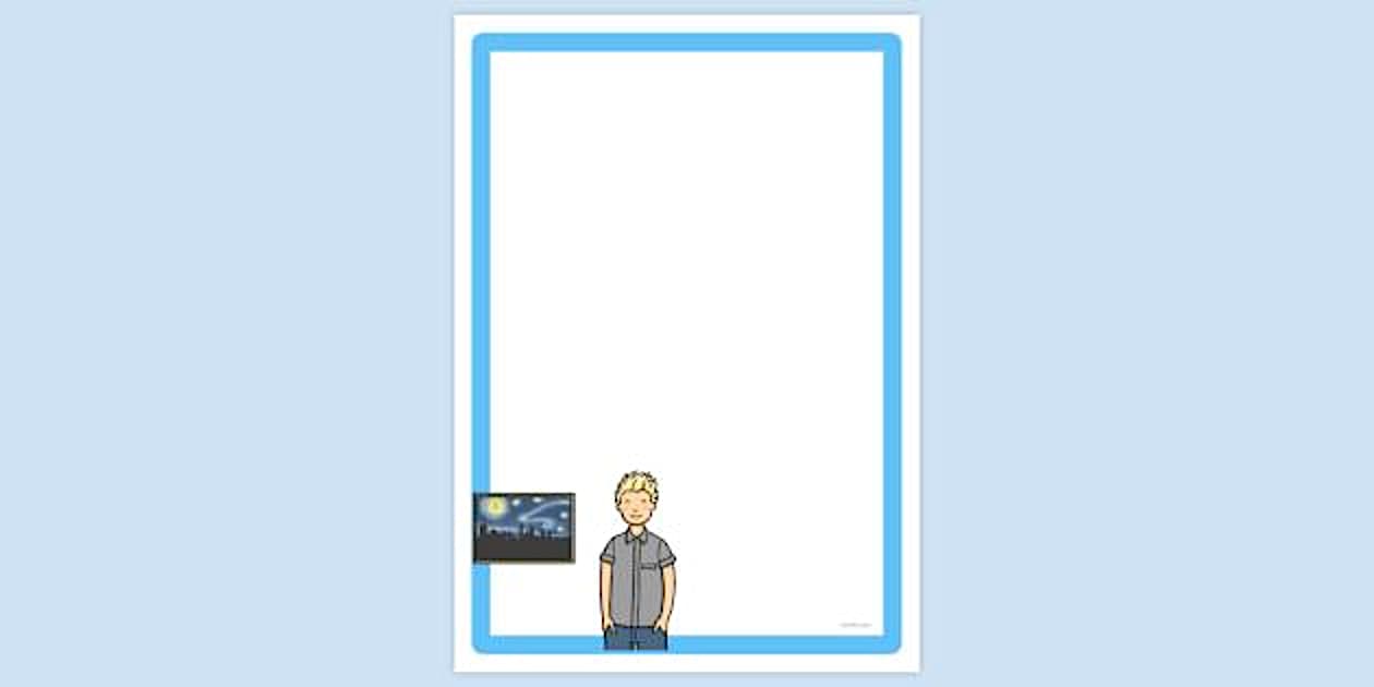 Simple Blank Boy Stood Beside His Painting Page Border