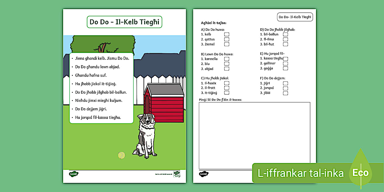 Taħriġ il-Fehem: Do Do- Il-Kelb Tiegħi (Teacher-Made)