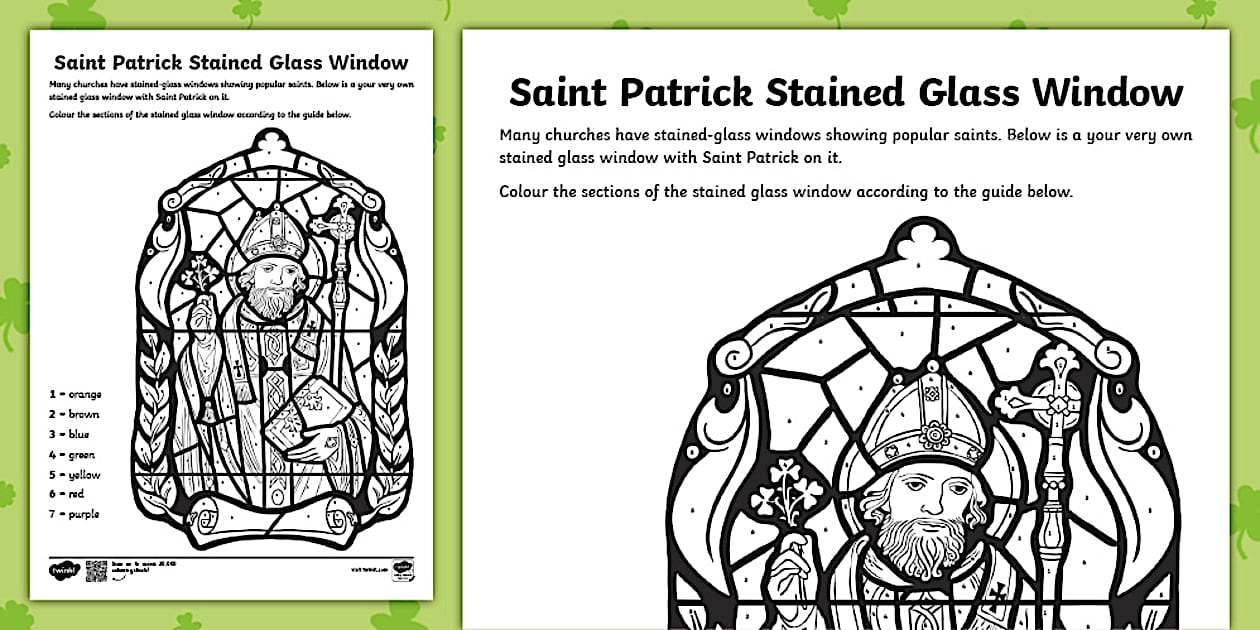Editable Saint Patrick Stained Glass Window Colour by Number
