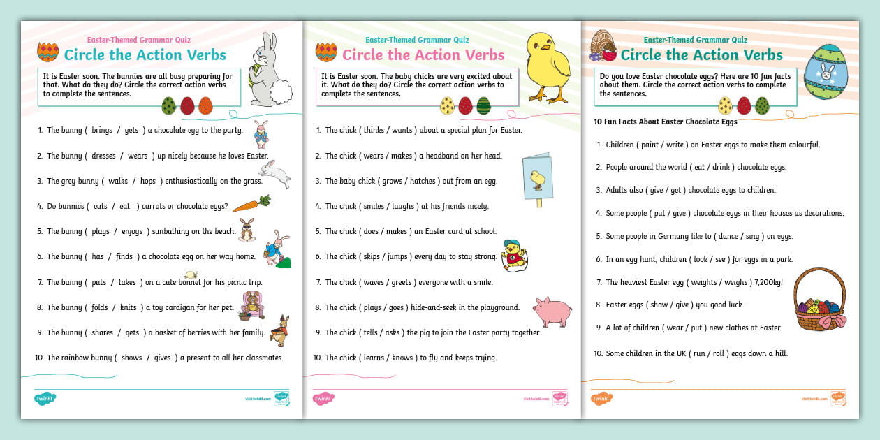 Easter-Themed Grammar Quiz | Circle the Action Verbs