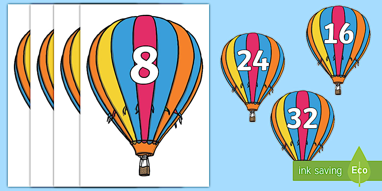 Counting in 8s Air Balloon Cut-Outs (Teacher-Made) - Twinkl