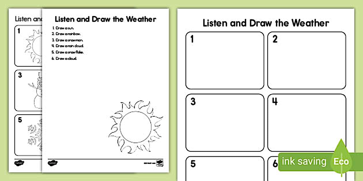 Weather Listen and Draw Worksheet for Kids | Twinkl USA