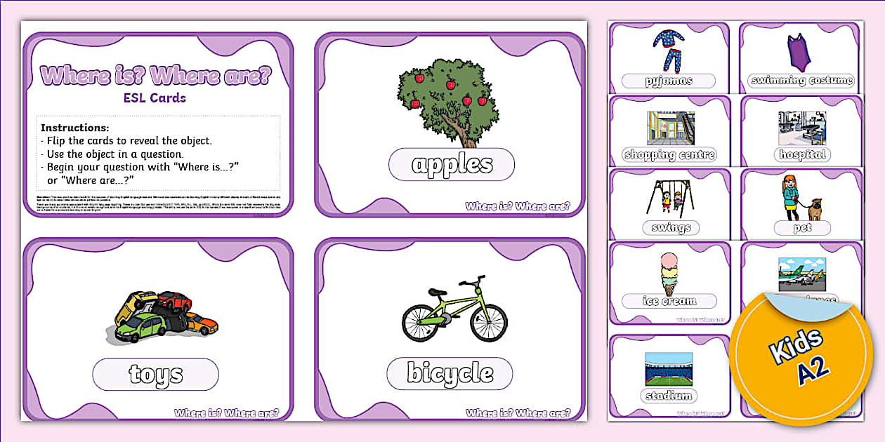 ESL Where is? / Where are? Cards for Kids (teacher made)