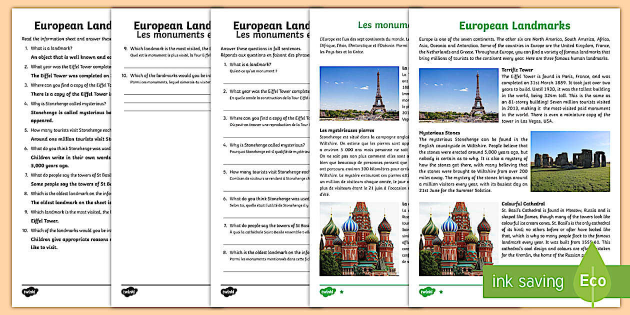 European Landmarks Differentiated Reading Comprehension Activity