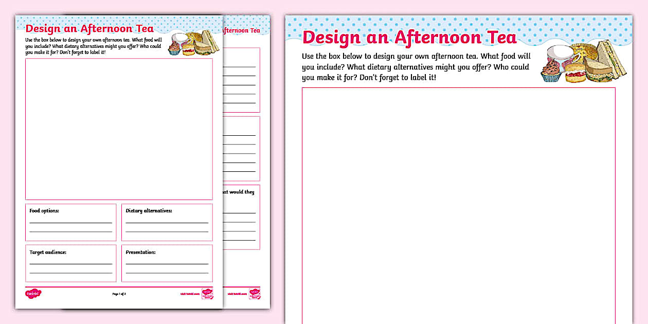 Design an Afternoon Tea Worksheet (teacher made) - Twinkl