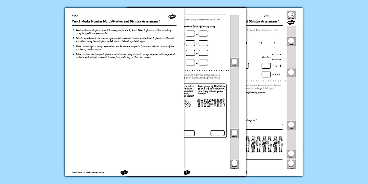Multiplication and Division Assessment Year 2 | F - 2 Maths