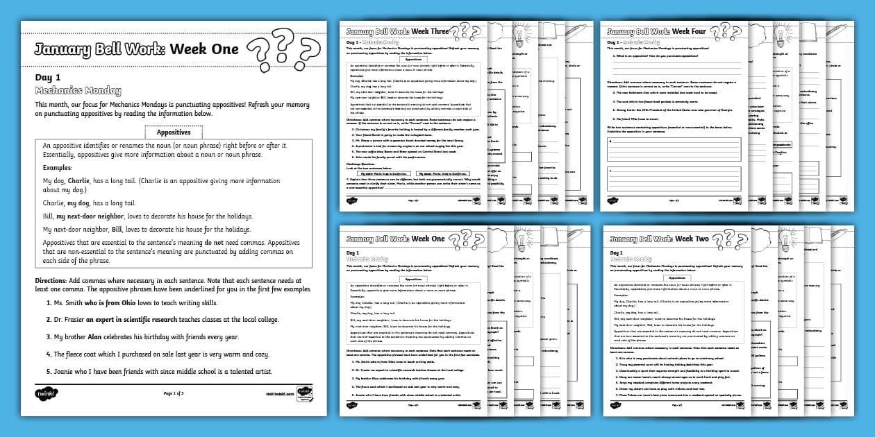 Sixth Grade ELA January Bell Work Bundle - Twinkl