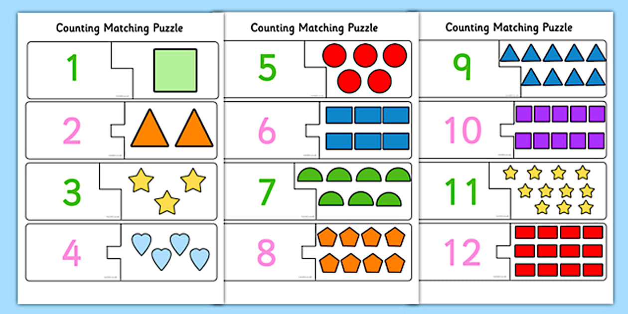 2D Shape Themed Counting Matching Puzzle - ESL Counting Activities