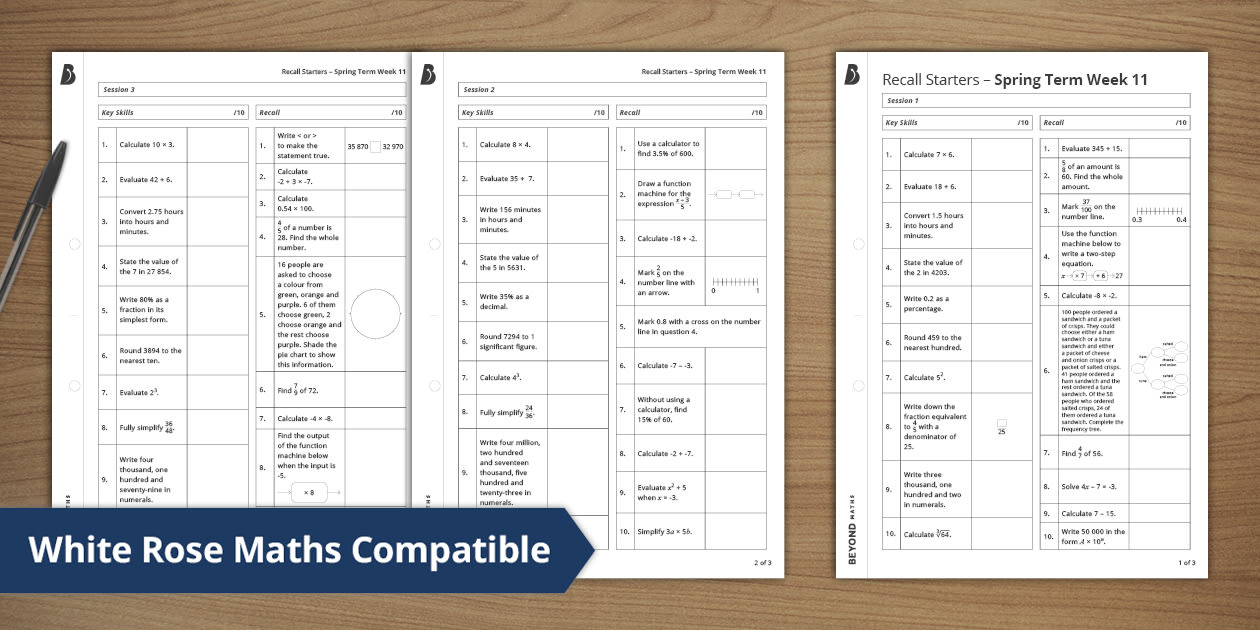 👉 White Rose Maths Recall Starter Year 7 Spring Term Week 11
