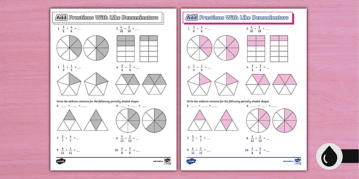 Add Fractions With Like Denominators and Models Activity