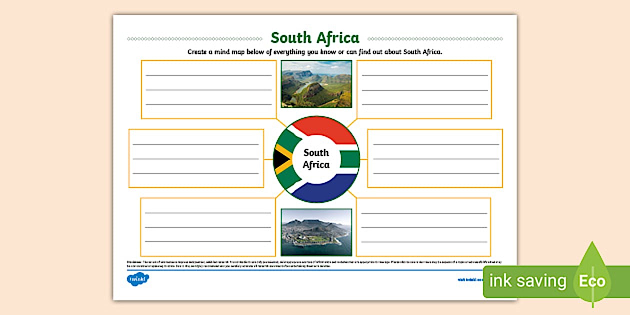 South Africa Mind Map,south africa (teacher made) - Twinkl