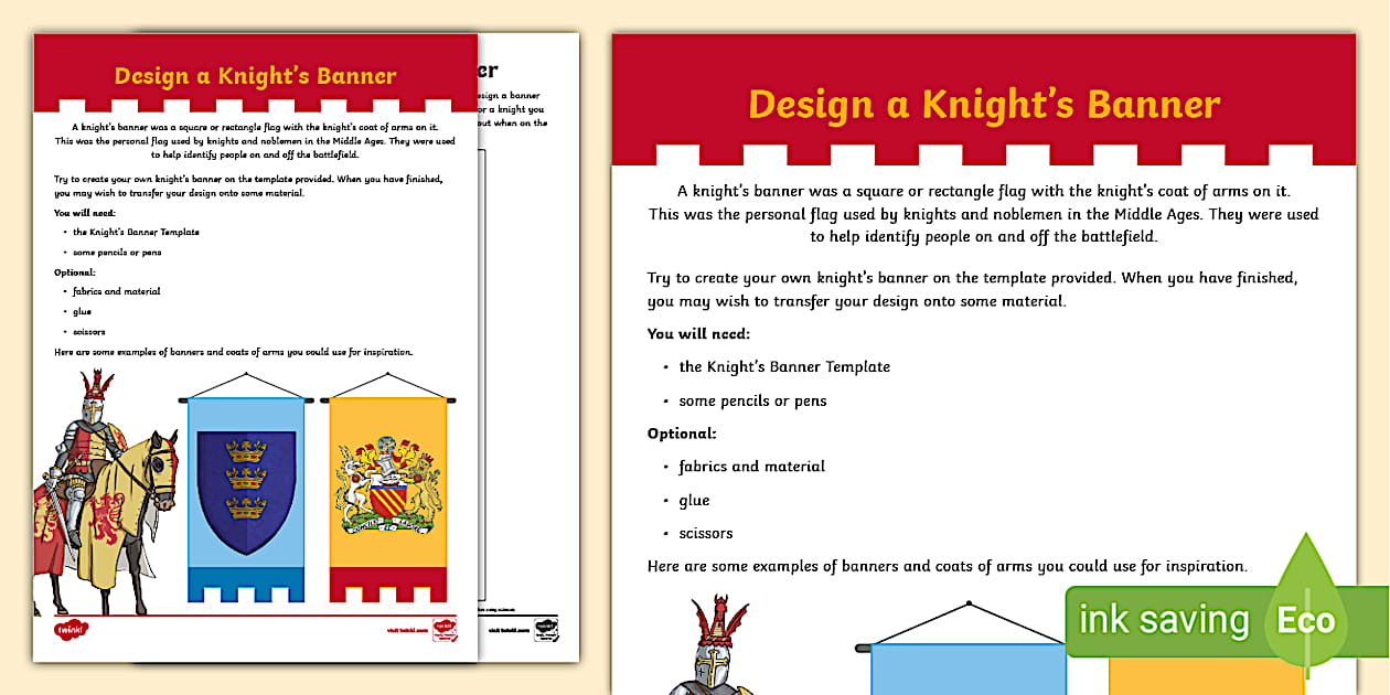 Design a Knights Banner Activity Sheet - Twinkl - KS2