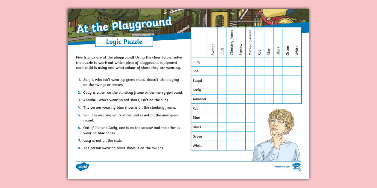 Fast Finishers At the Playground Logic Puzzle - Twinkl