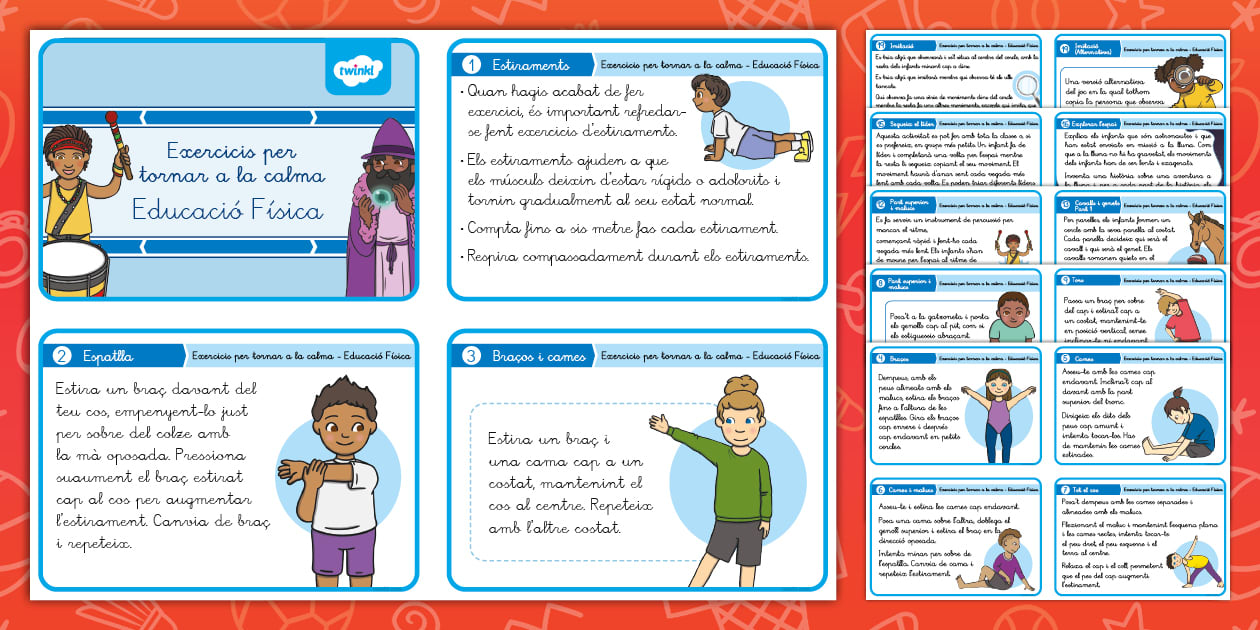 Targetes d'activitat: Exercicis per tornar a la calma - Català