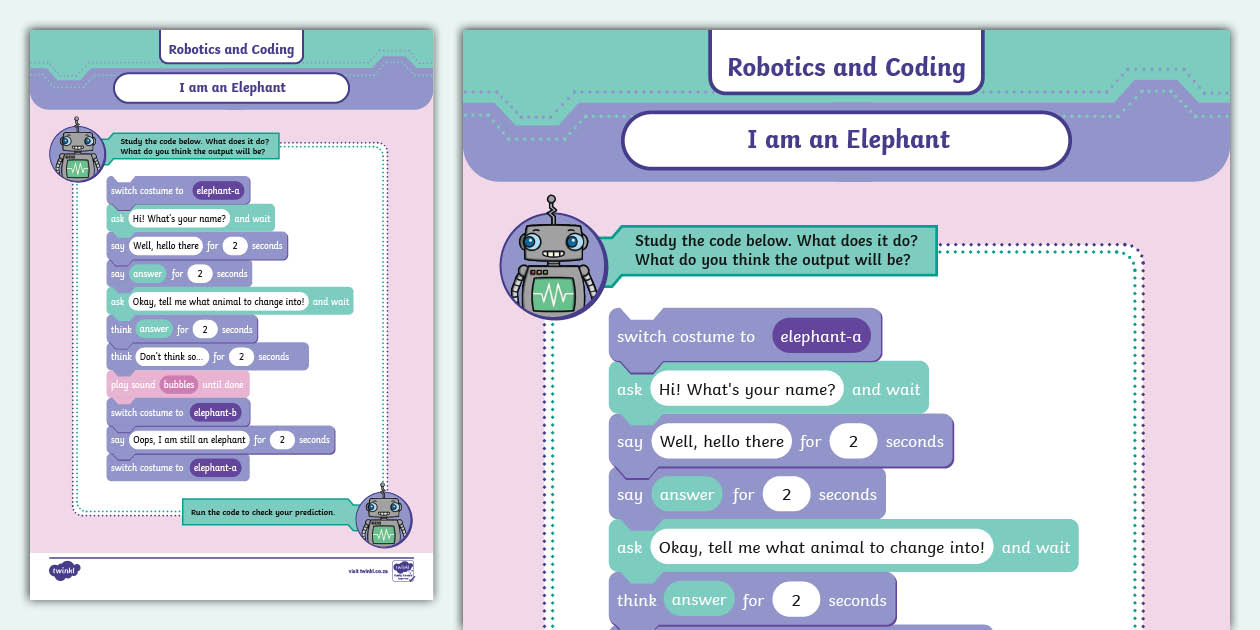 Block-based Coding I am still an Elephant - Twinkl
