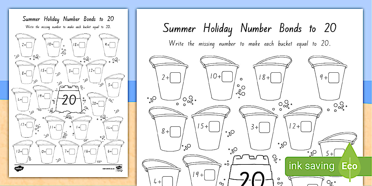 Summer Holiday Number Bonds to 20 (teacher made) - Twinkl