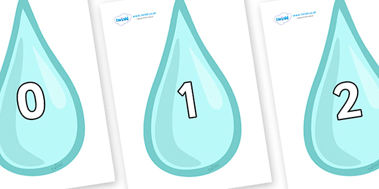 Numbers 0-100 on Water Droplets (teacher made) - Twinkl