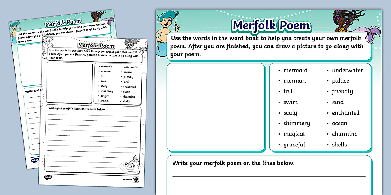 Merfolk Poem Writing Template (teacher made) - Twinkl