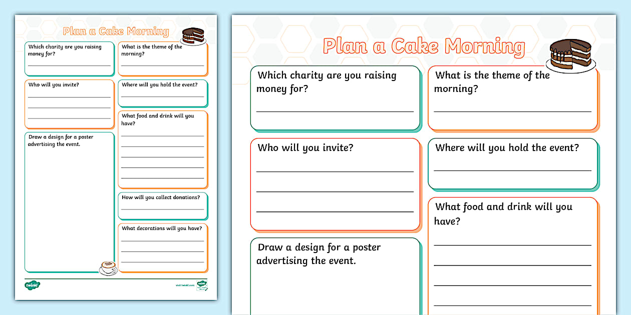 Plan a Cake Morning Activity Sheet - KS1 - Charity - Twinkl