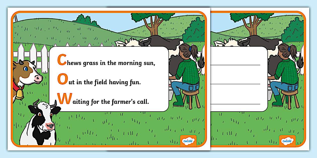Cow Acrostic Poem Example and Template - Twinkl