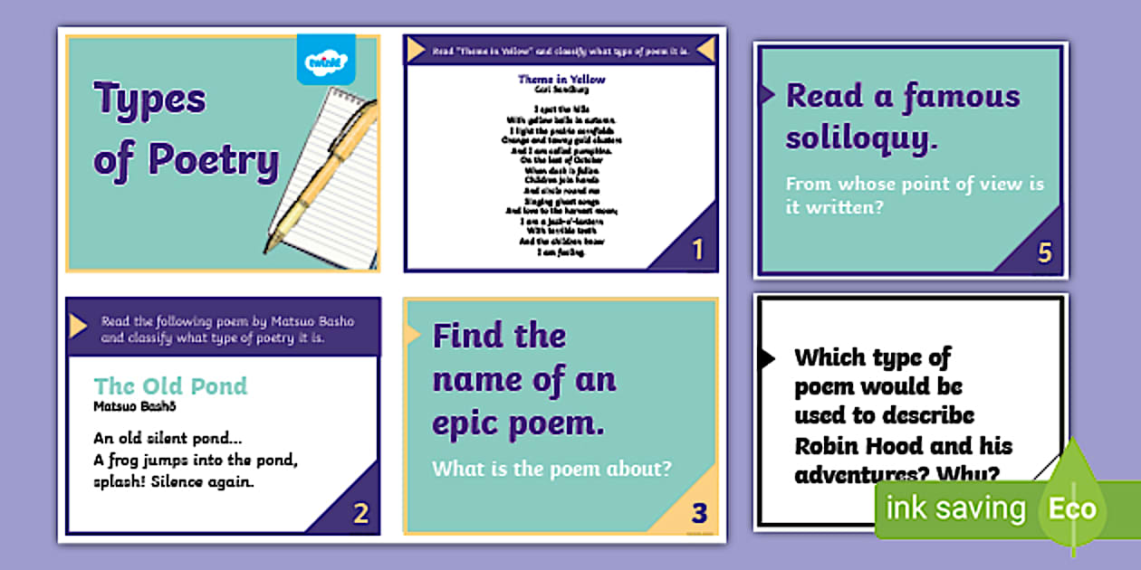 Types of Poetry Challenge Cards | Printable | Twinkl USA