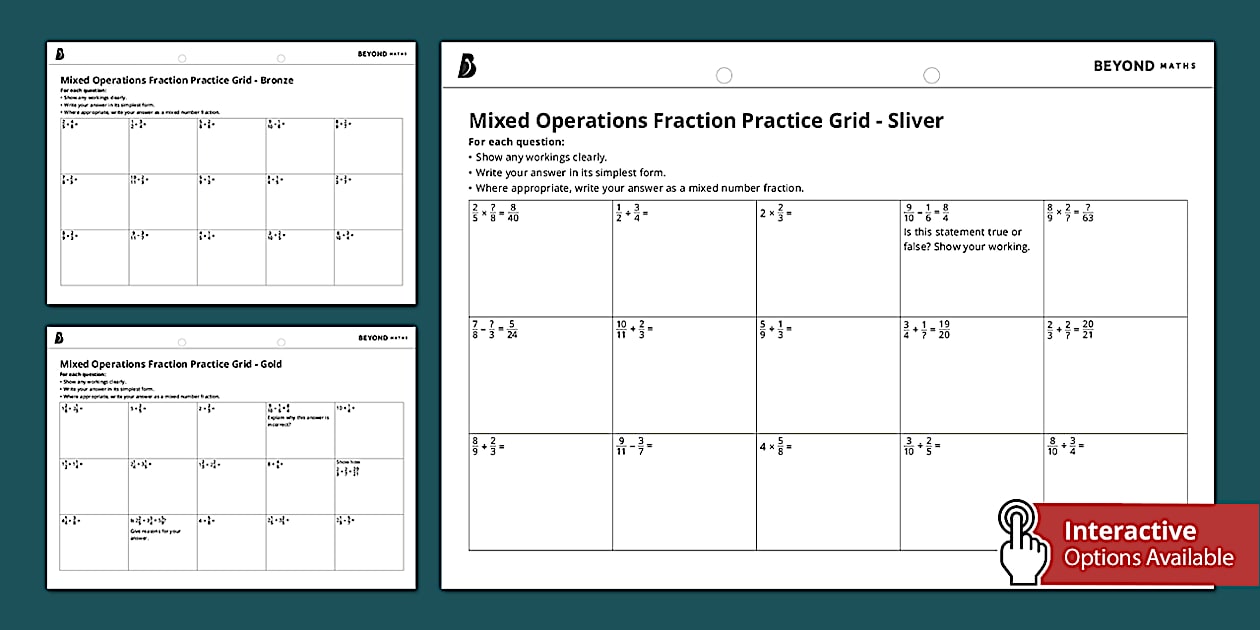 Four Operations with Fractions Worksheets | Beyond Maths