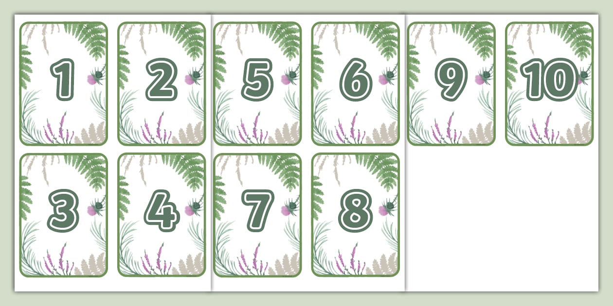Scottish Botanical-Themed Numbers 1-10 Display Cards