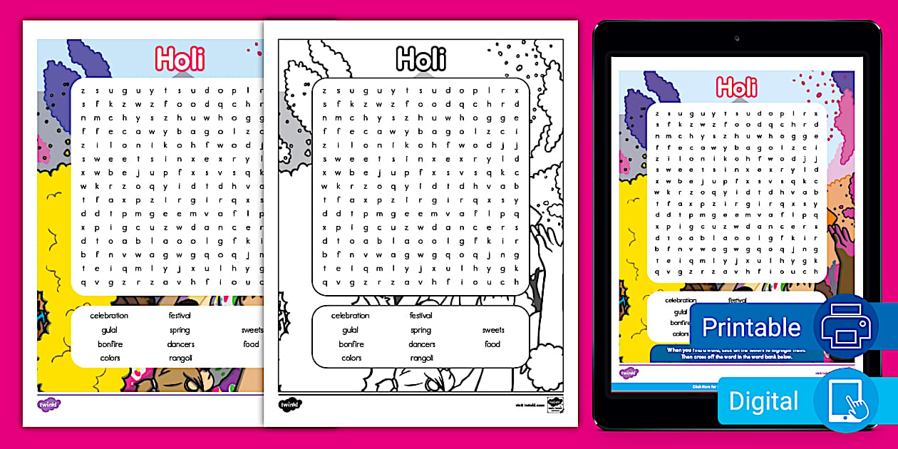 Holi Word Search for K-2nd Grade (Teacher-Made) - Twinkl