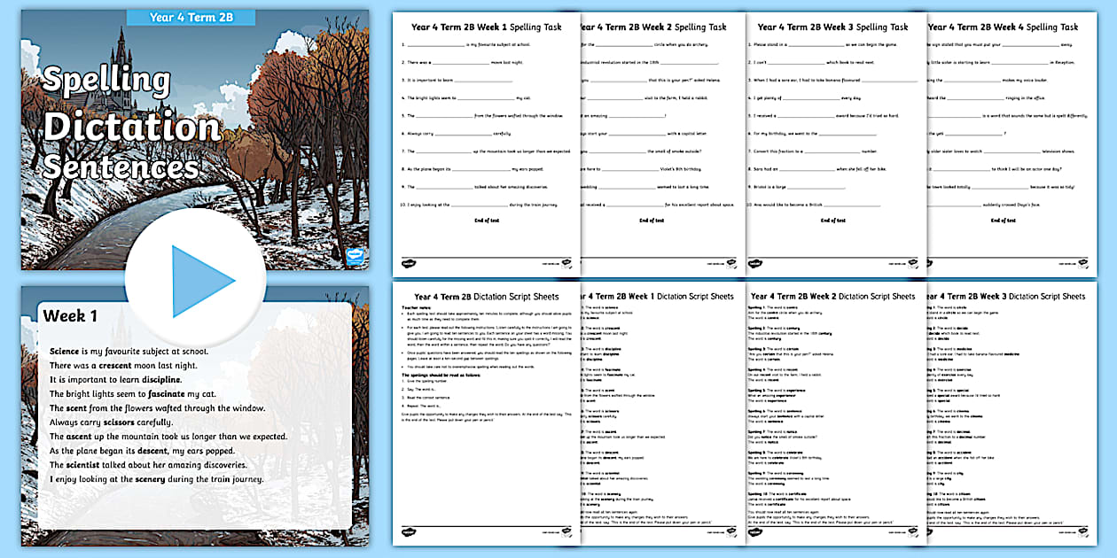 Year 4 Term 2B Spelling Dictation Sentences Activity Pack