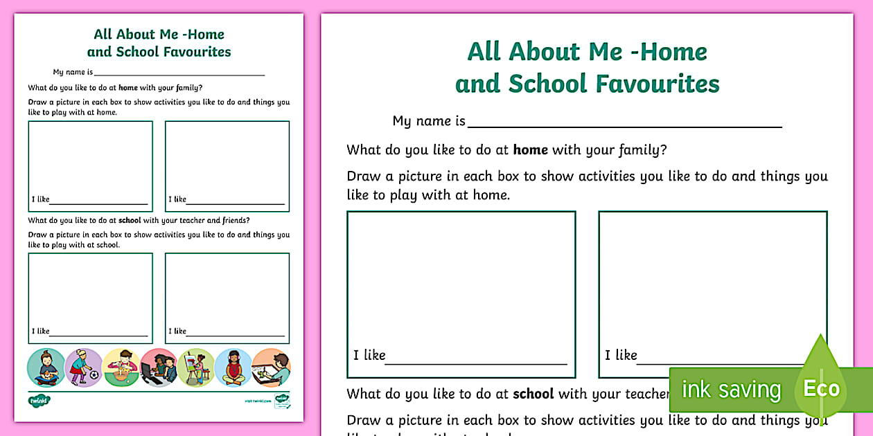 All About Me - Home and School Favourites Worksheet - Twinkl